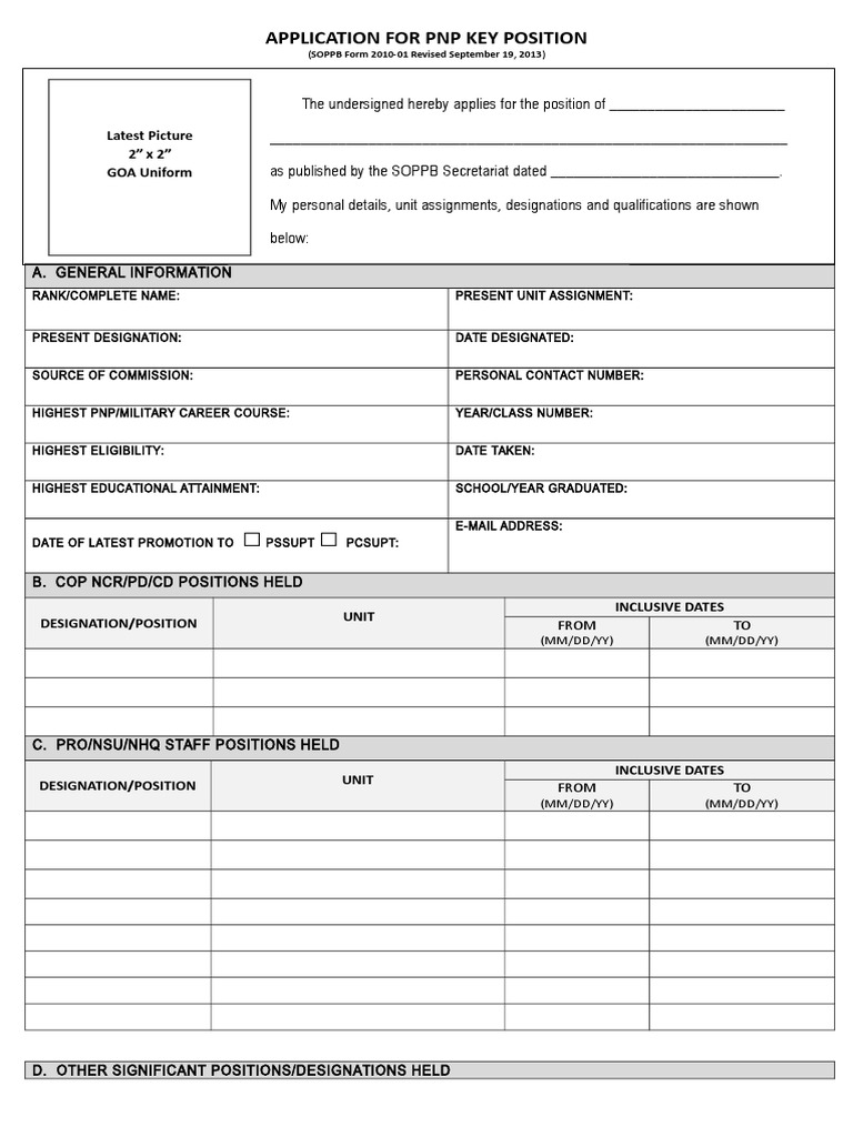 PNP Key Position Application Form | PDF | Government | Business