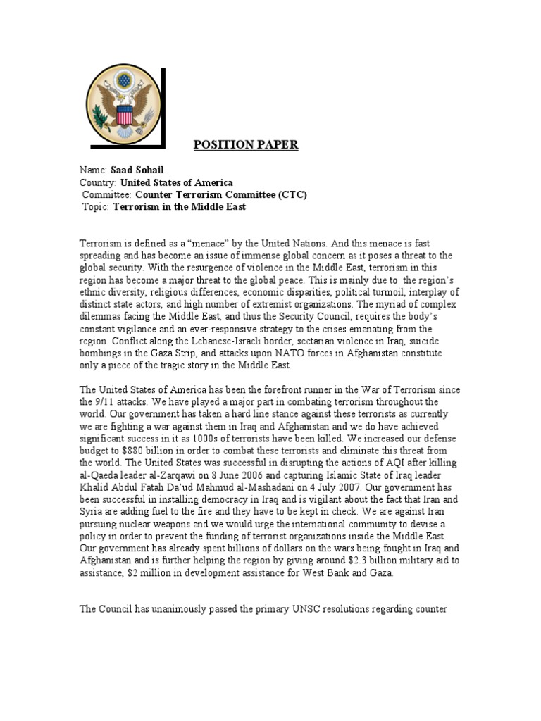 Position Paper Usa | PDF | Counter Terrorism | The United States