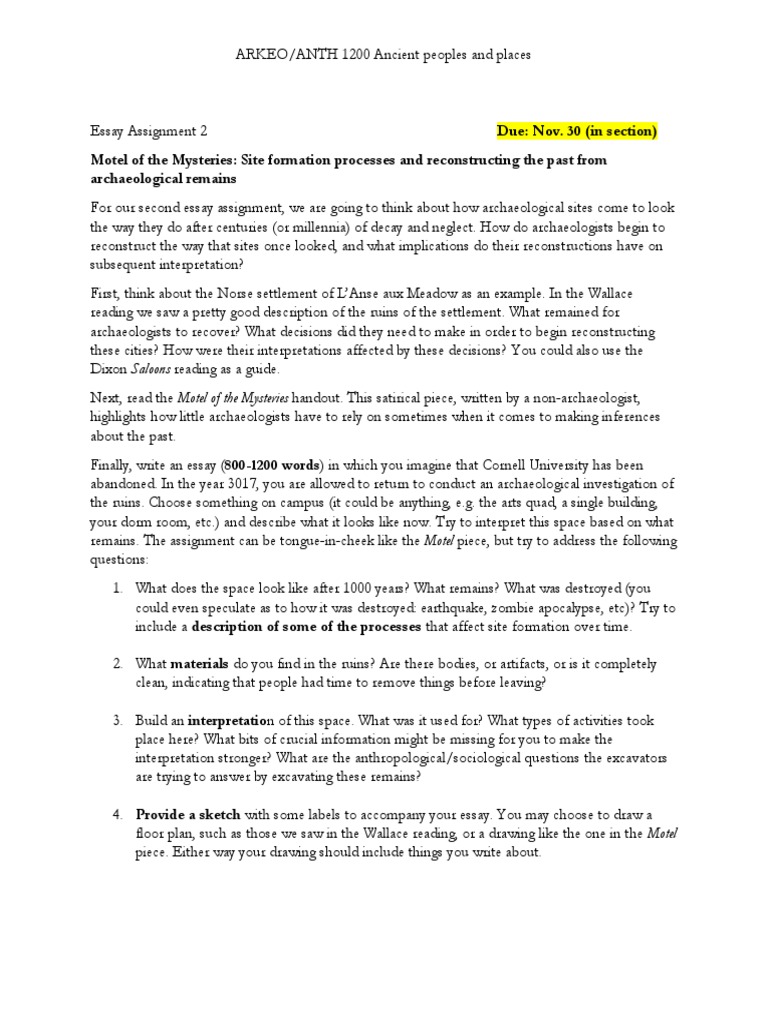Due: Nov. 30 (In Section) Motel of The Mysteries: Site Formation ...