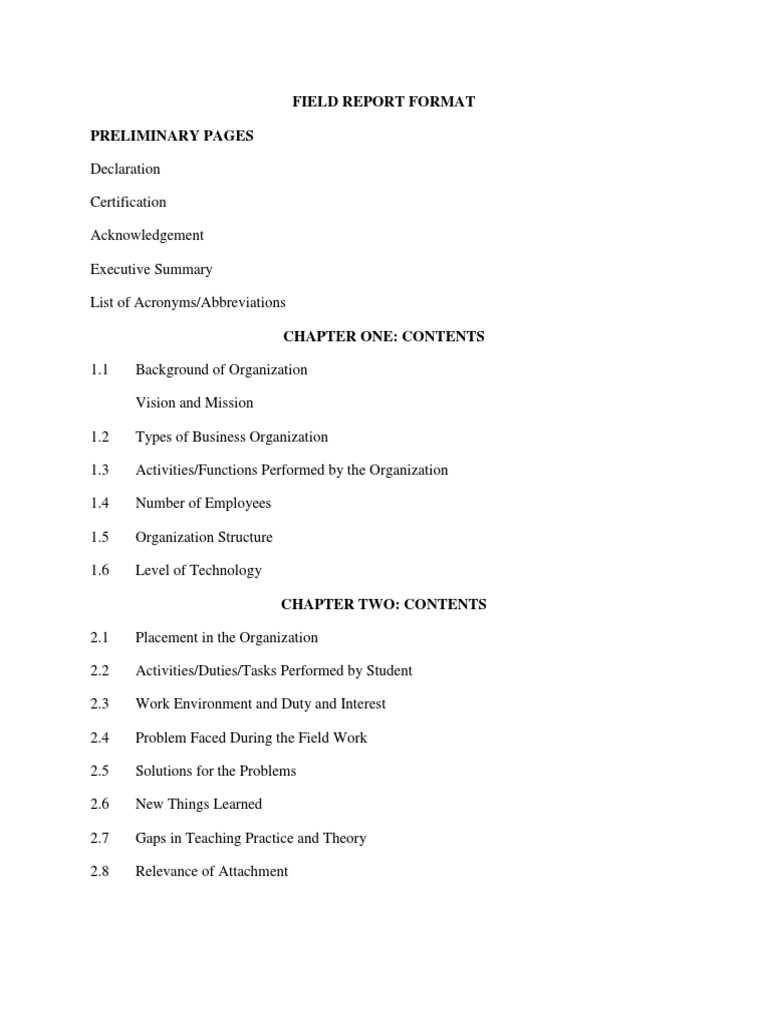 Field Report Format Preliminary Pages | PDF | Communication ...