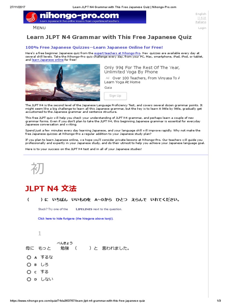 Learn JLPT N4 Grammar With This Free Japanese Quiz - Nihongo-Pro | PDF | Learning | Communication
