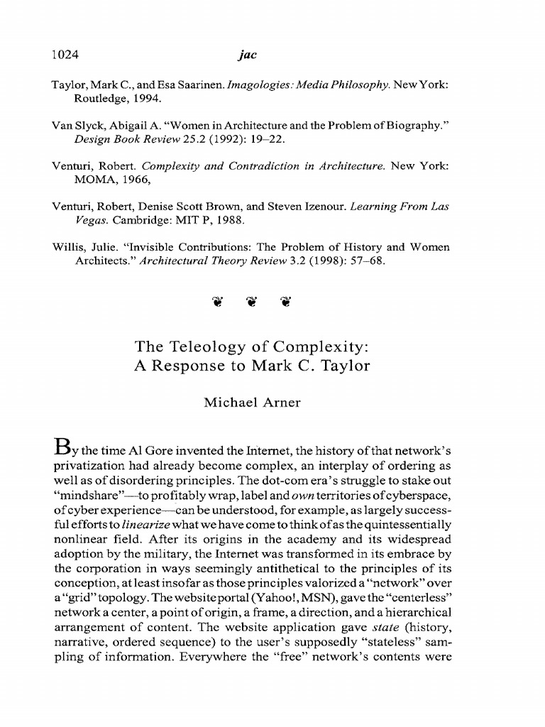 The Teleology of Complexity: A Response To Mark C. Taylor: Design Book ...