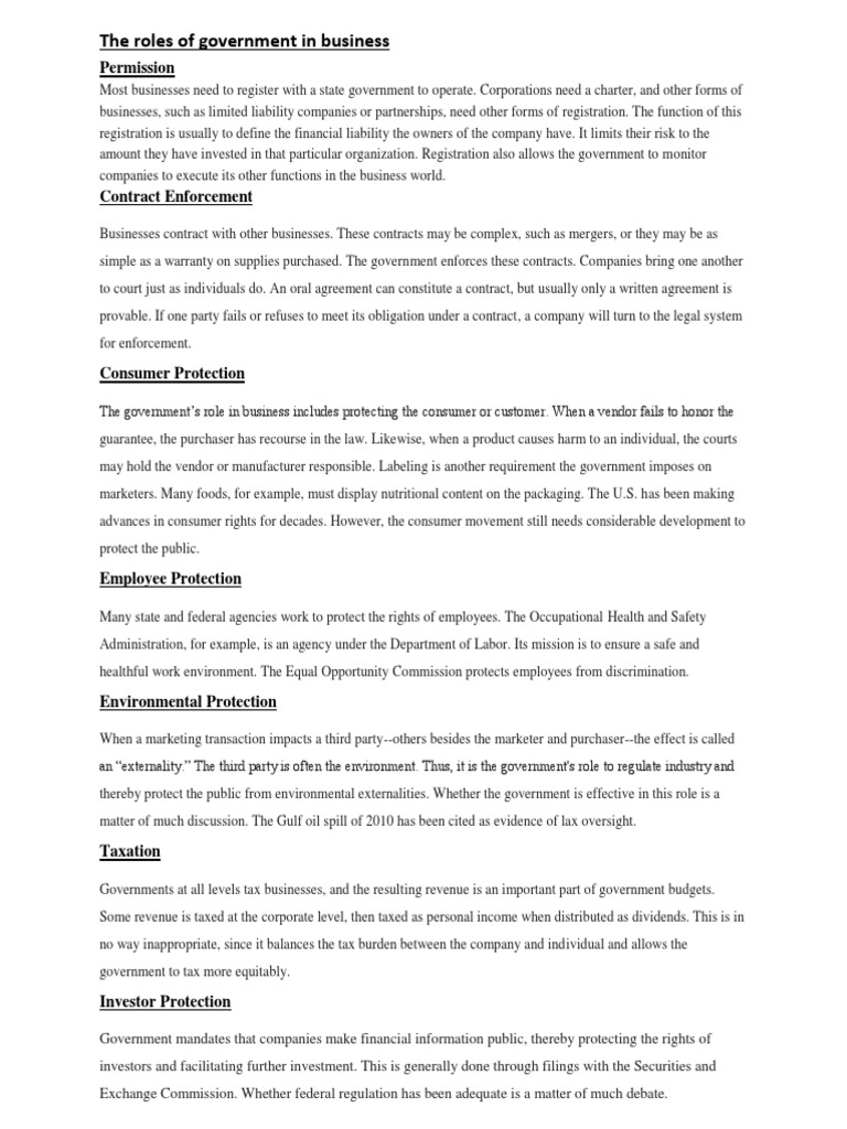 The Roles of Government in Business | PDF | Consumer Protection | Taxes