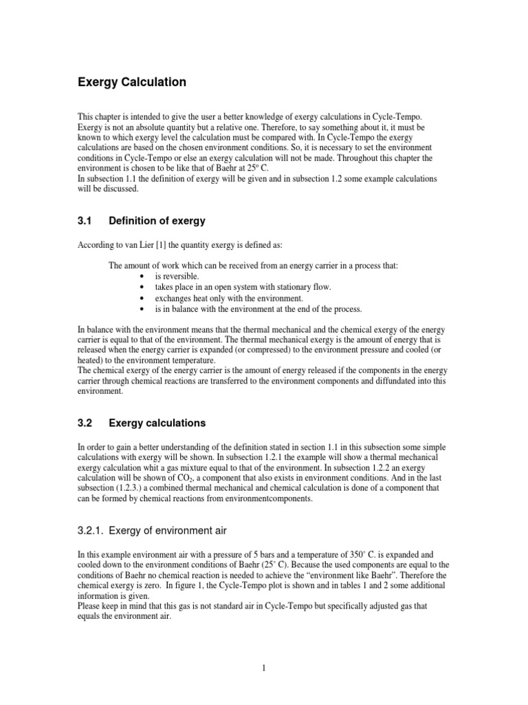 Exergy Calculations in Cycle-Tempo | PDF | Exergy | Enthalpy