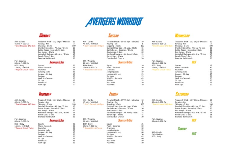 Avengers Workout | PDF | Treadmill | Aerobic Exercise