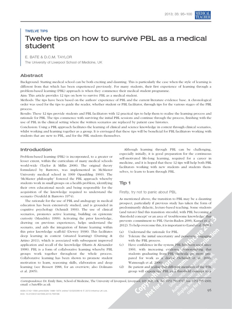 How To Survive PBL As A Medical Student | PDF | Applied Psychology ...