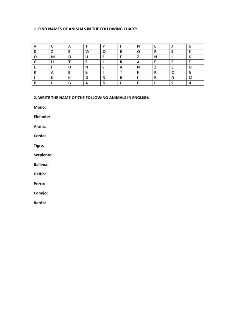 Animals Worksheet | PDF