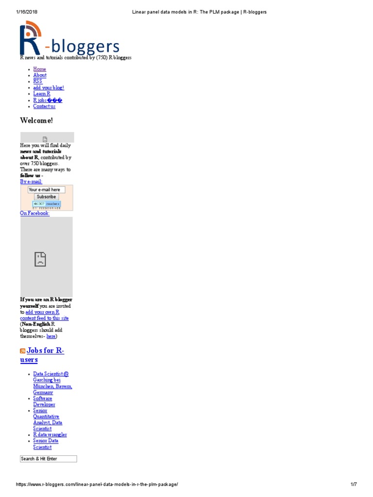 Linear Panel Data Models in R - The PLM Package - R-Bloggers | PDF | Regression Analysis | Data ...