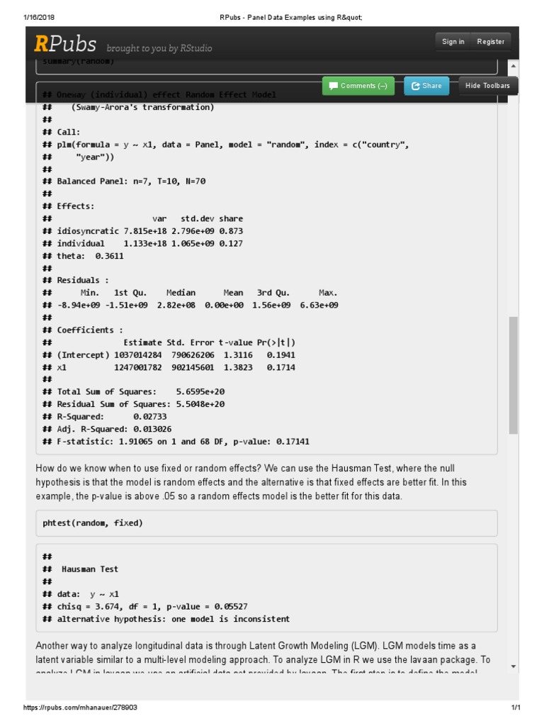 Panel Data Analysis in R | PDF | P Value | Coefficient Of Determination