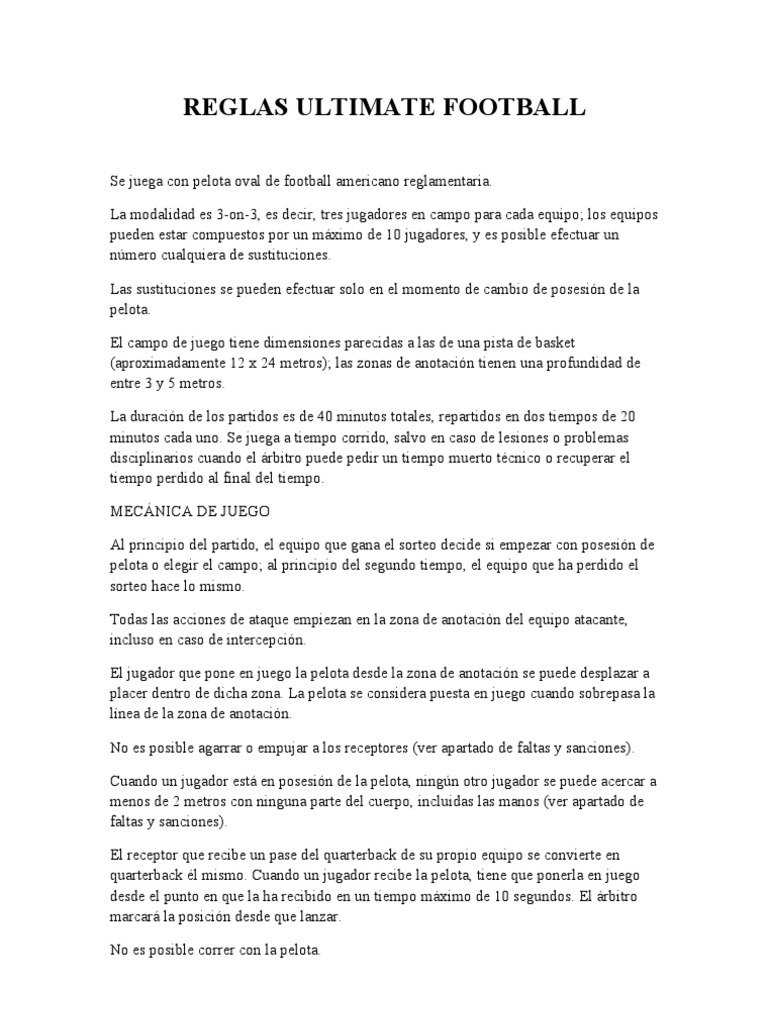Reglas Ultimate | PDF | Asociación de Futbol | Deportes