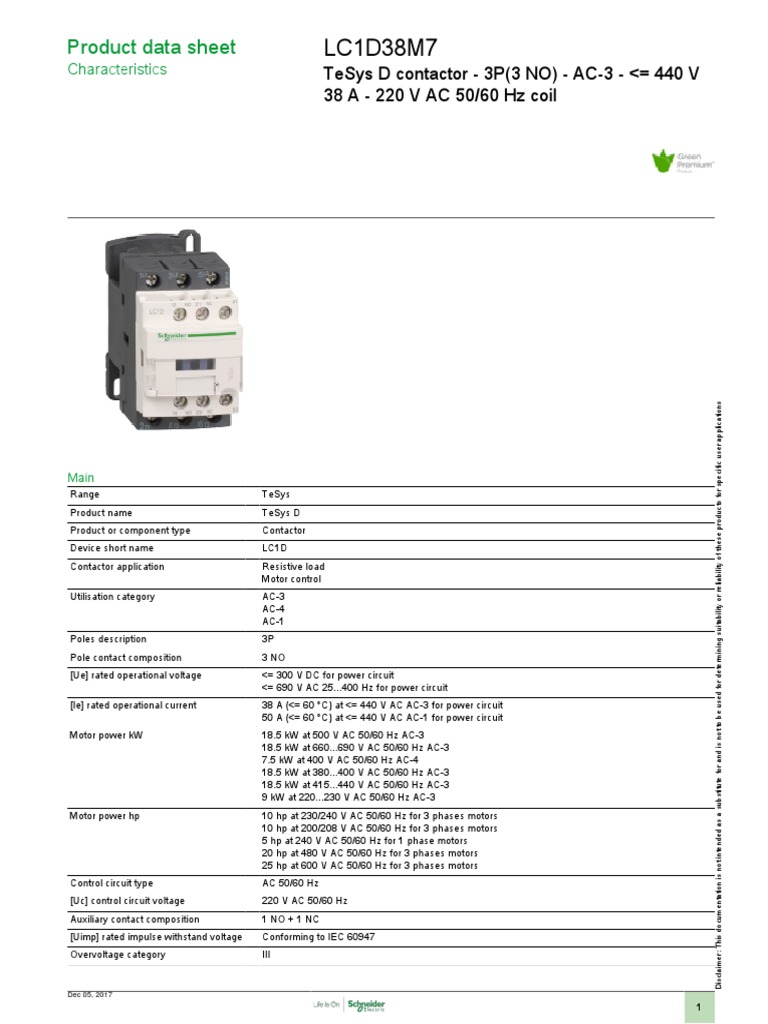 Tesys D Lc1d38m7 | PDF | Alternating Current | Electric Motor