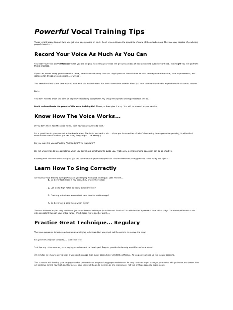 Vocal Training Tips | PDF | Singing | Breathing