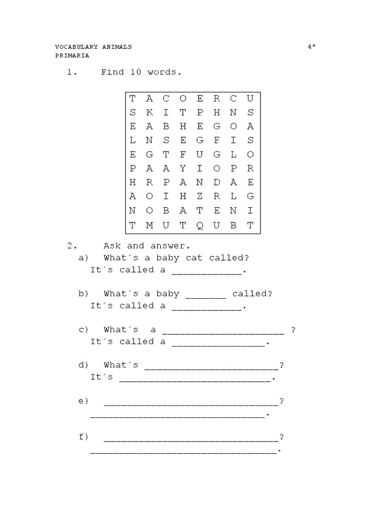 Animal Vocabulary for 4th Grade | PDF | Dogs | Animals And Humans