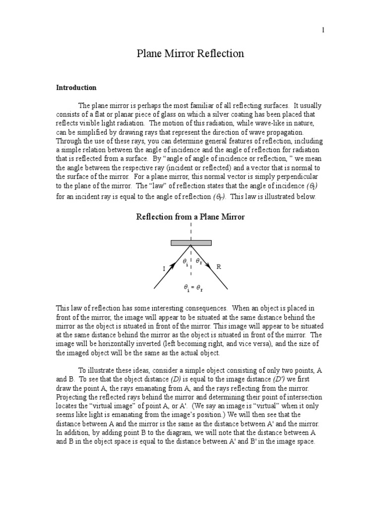 Reflection From A Plane Mirror | PDF | Reflection (Physics) | Mirror