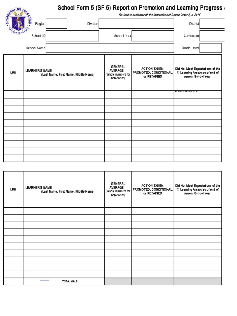 School Form 5 Report On Promotion and Learning Progress Achievement ...