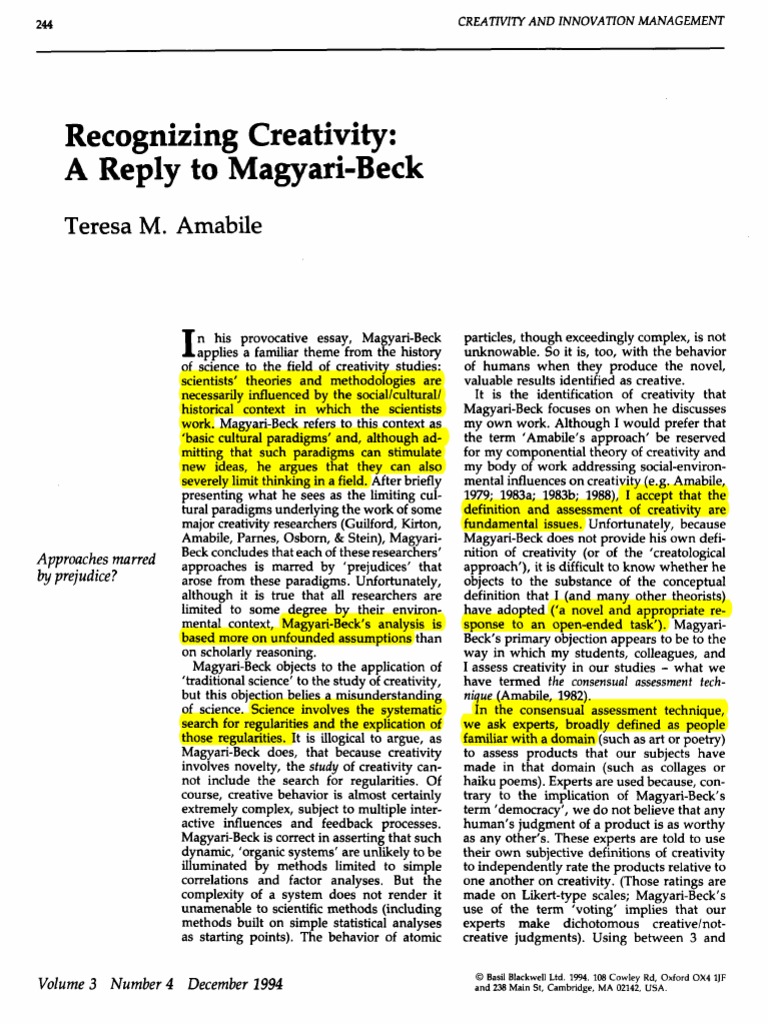 Amabile 1994 | PDF | Creativity | Paradigm