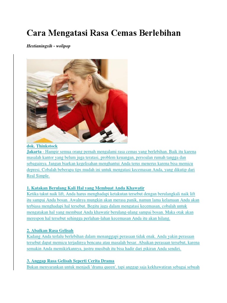 Cara Mengatasi Rasa Cemas Berlebihan | PDF