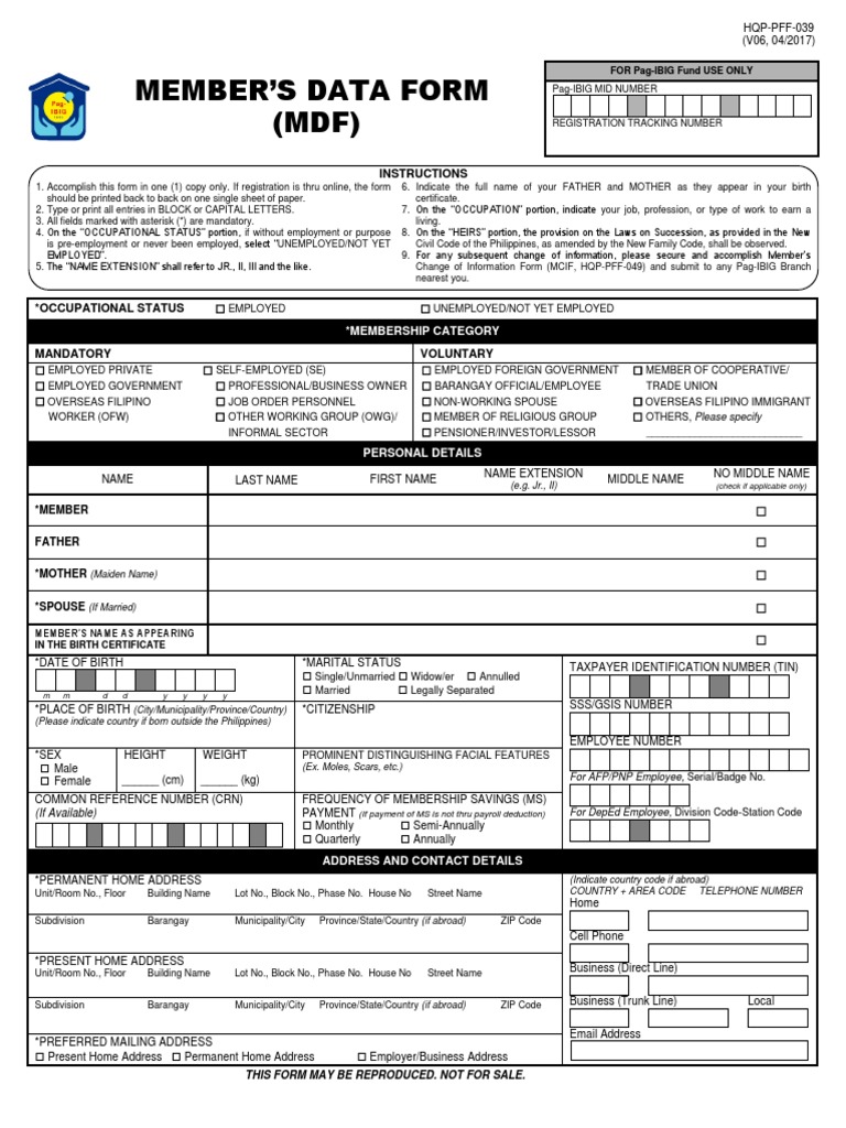 Member's Data Form (MDF) PDF | PDF | Employment | Pension