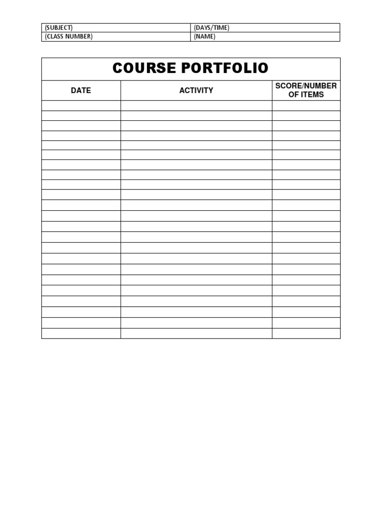 Course Portfolio: Date Activity Score/Number of Items | PDF | Computers