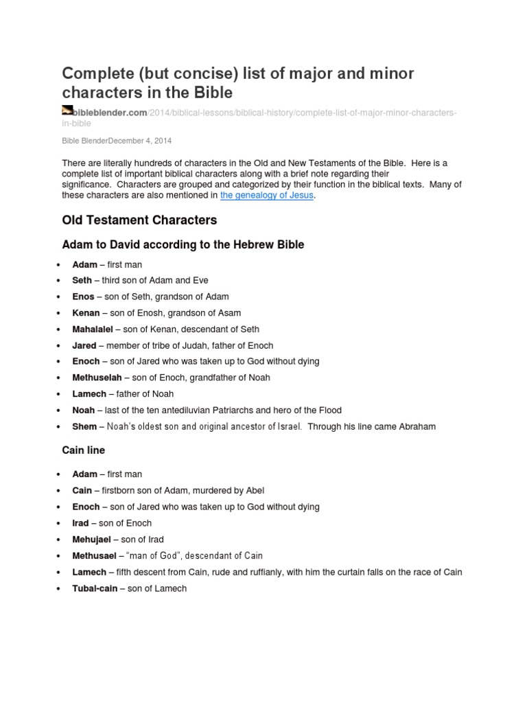 Complete (But Concise) List of Major and Minor Characters in The Bible ...