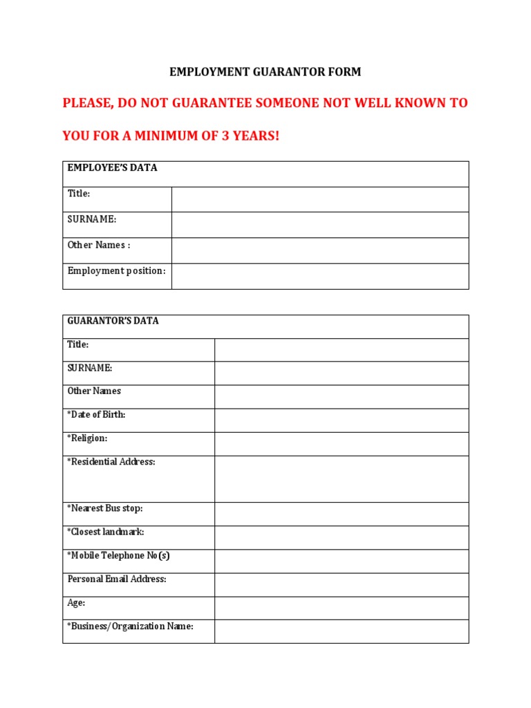 Employment Guarantor Form | PDF | Employment | Civil Law (Legal System)