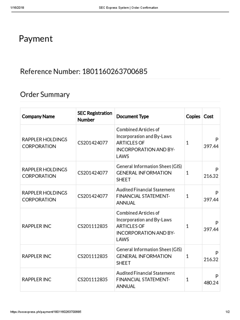 SEC Express System - Order Confirmation | PDF | U.S. Securities And ...