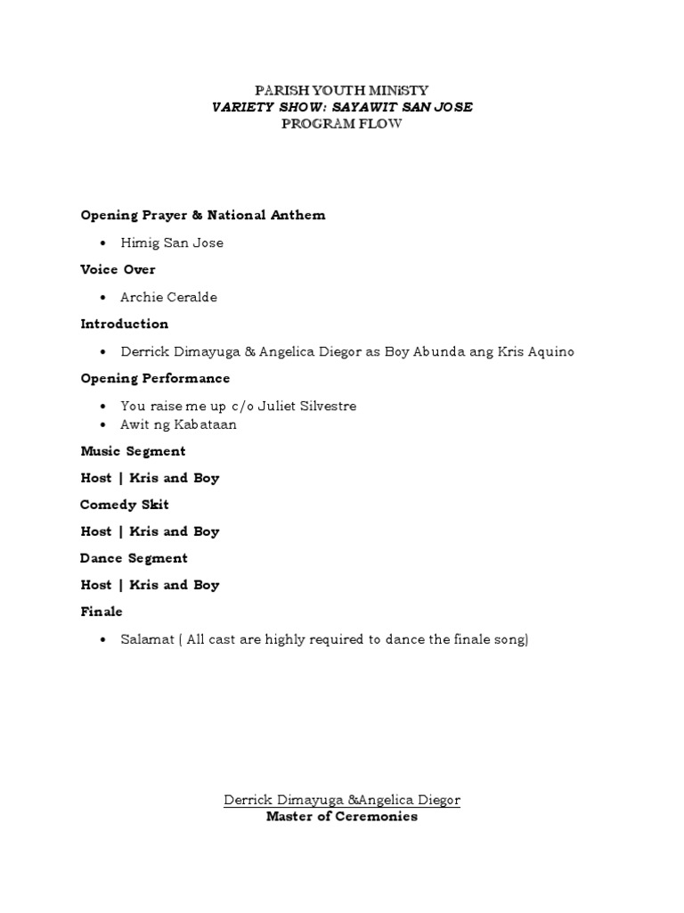 Opening Prayer & National Anthem: Variety Show: Sayawit San Jose | PDF