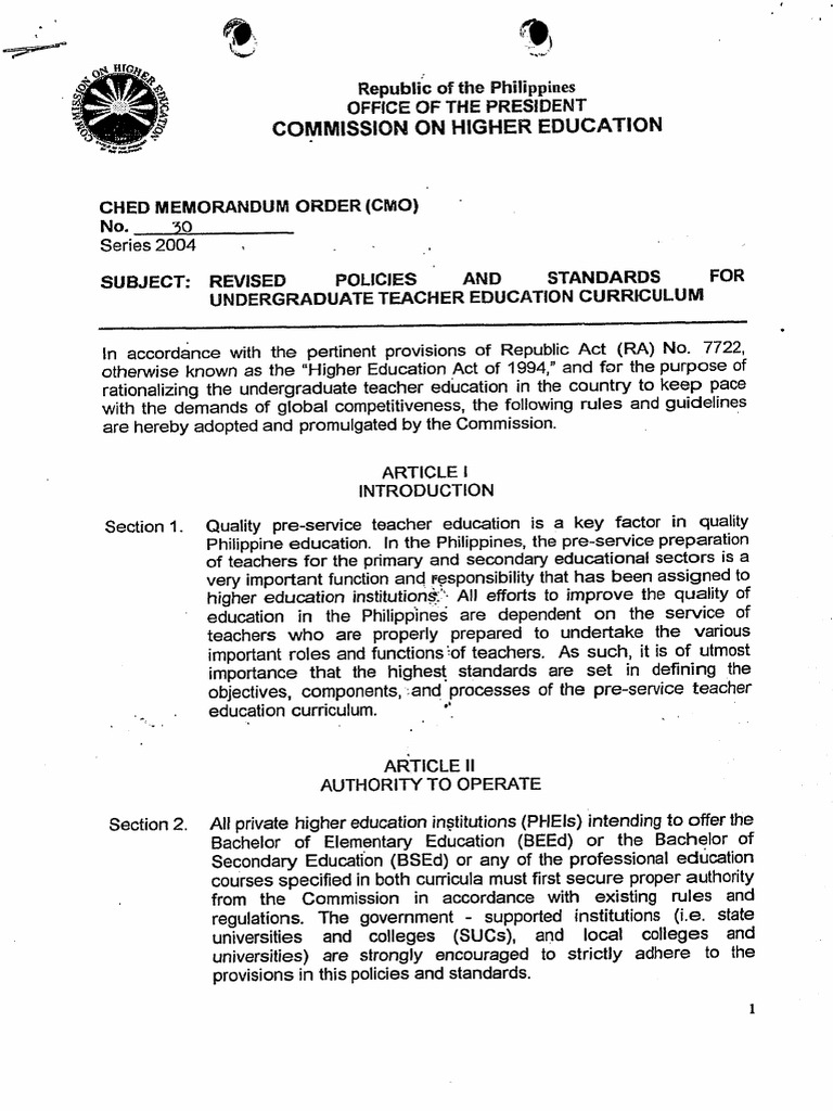 Ched Memorandum Order No.30 Series of 2004 PDF | PDF