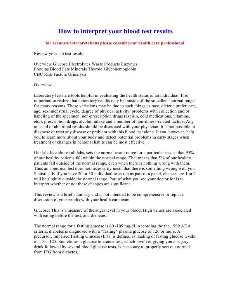 How To Interpret Your Blood Test Results | PDF | Cholesterol | Low ...
