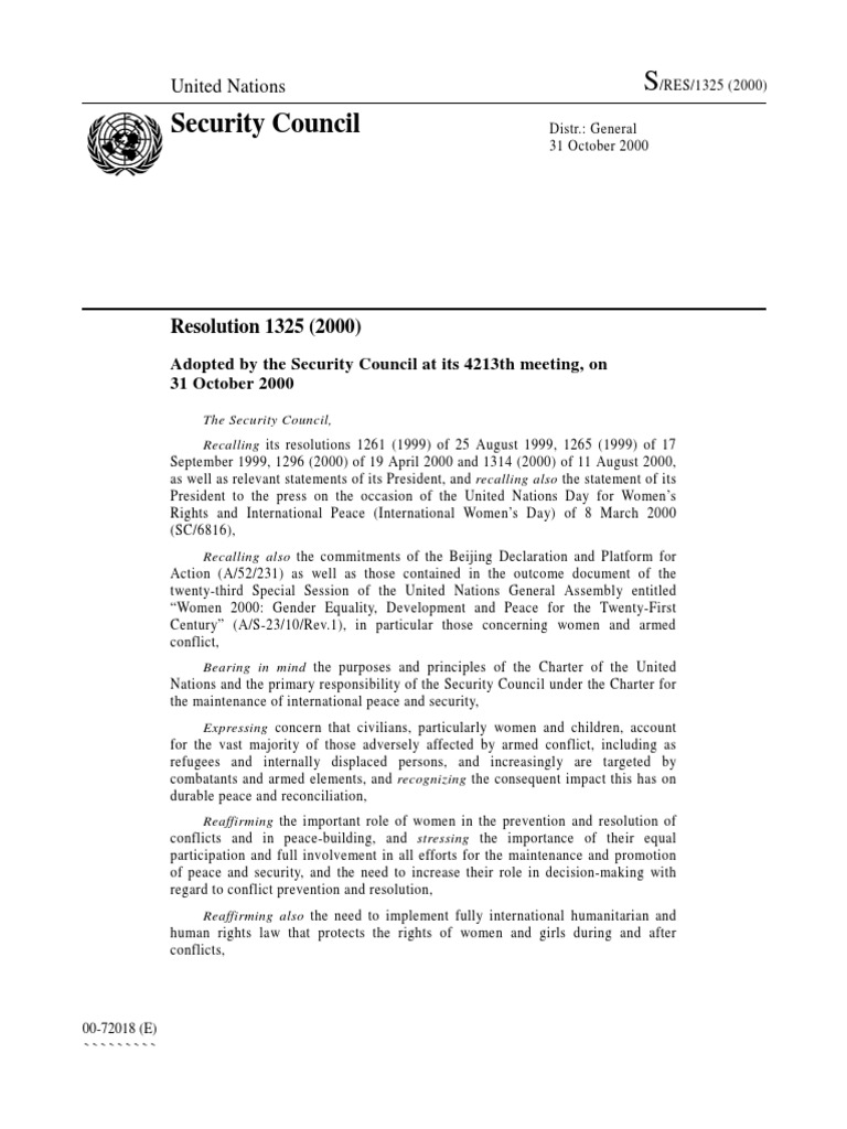 resolution 1325.pdf | Peacekeeping | Treaty