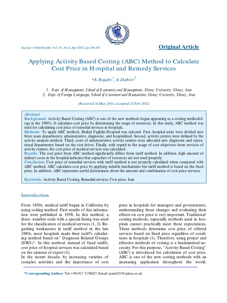 Applying Activity Based Costing (ABC) Method To Calculate Cost Price in ...