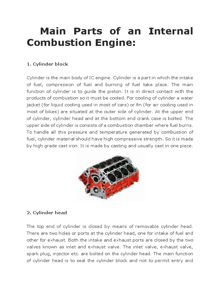Main Parts of An Internal Combustion Engine | PDF | Piston | Internal ...