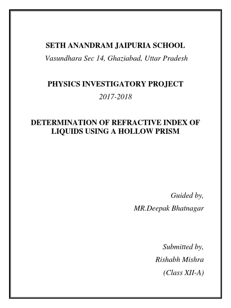 Hollow Prism Physics Investigatory Project Class 12 CBSE | PDF | Prism ...