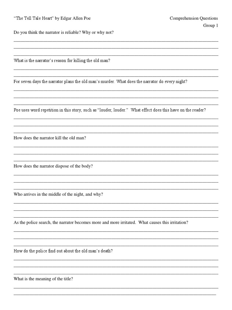 The Tell Tale Heart Comprehension Questions | PDF | Narration