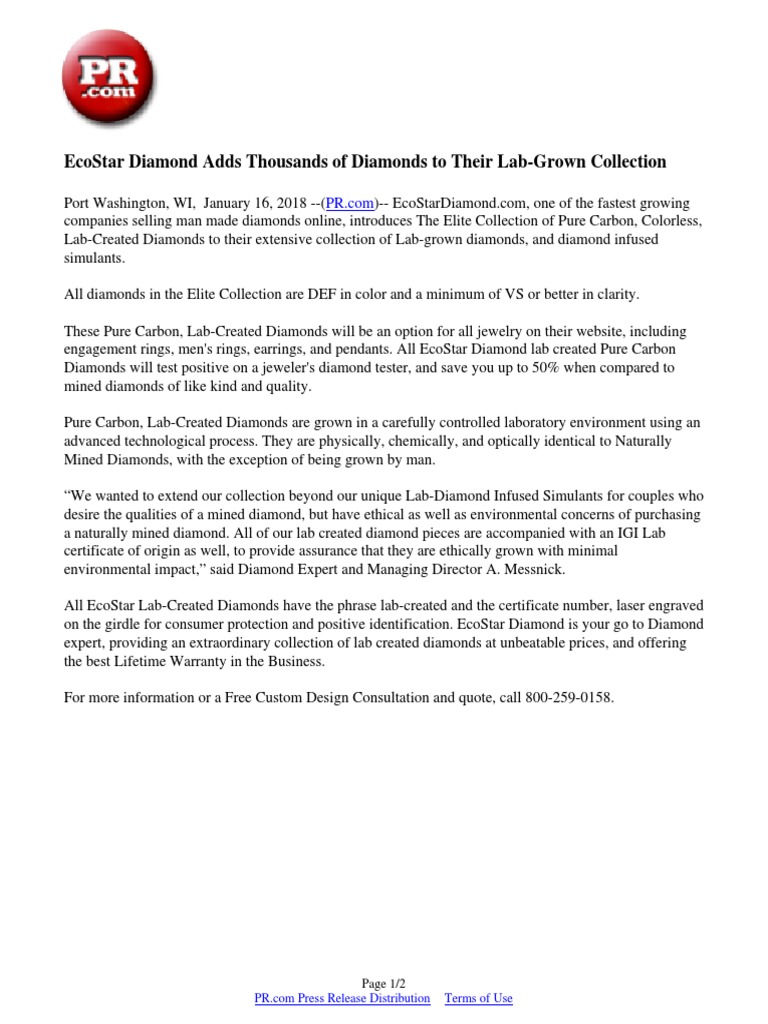 EcoStar Diamond Adds Thousands of Diamonds To Their Lab-Grown Collection | PDF | Diamond | Carbon