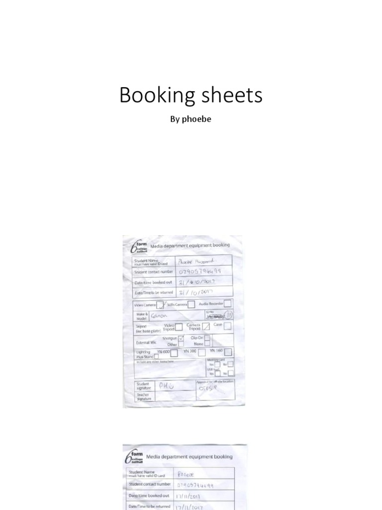 Booking Sheets | PDF
