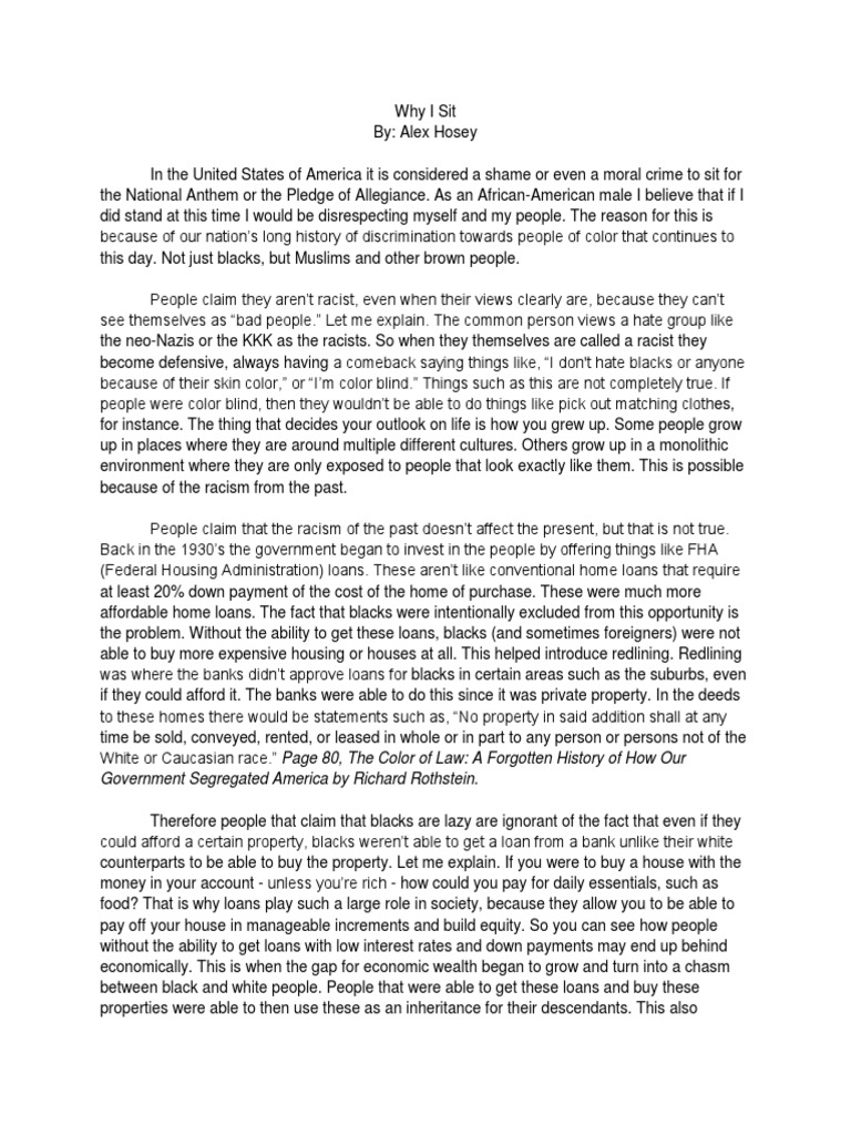 Alex Hosey Essay | PDF | Racism | Discrimination & Race Relations