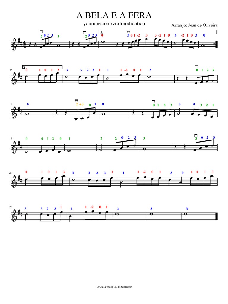 A BELA E A FERA - Violino Didatico - Com Numeros | PDF