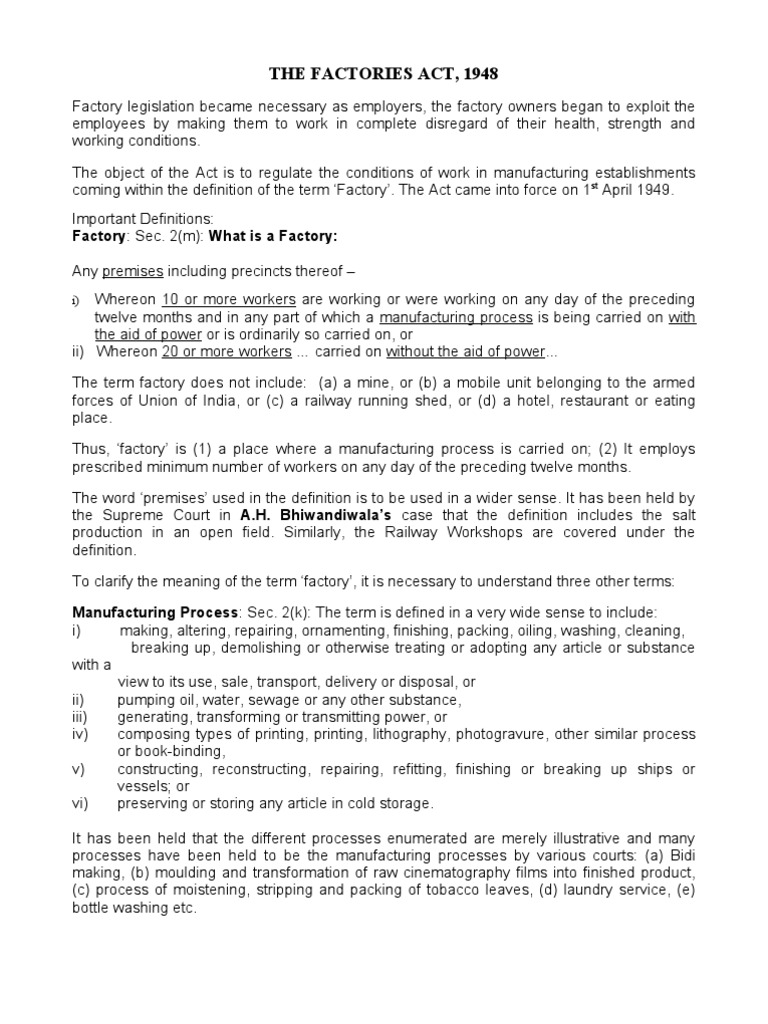 The Factories Act, 1948: Factory: Sec. 2 (M) : What Is A Factory | PDF ...