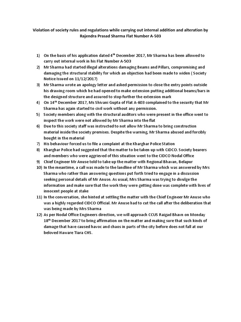 Violation of Society Rules and Regulations While Carrying Out Internal ...