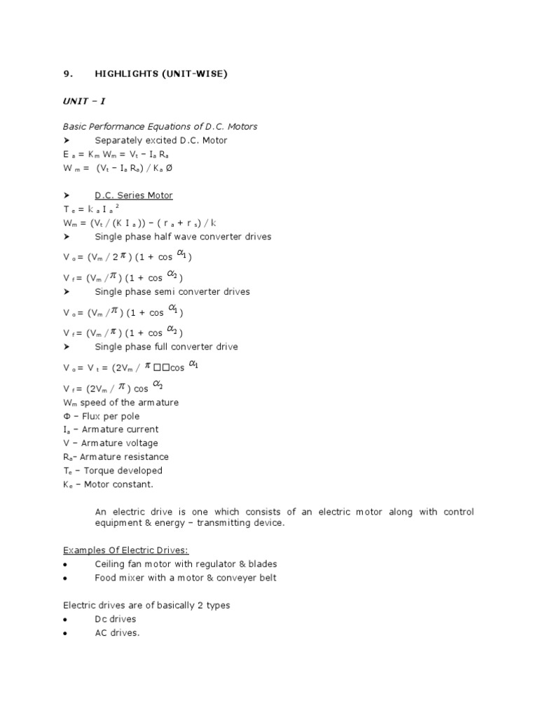 Unit - I: Basic Performance Equations of D.C. Motors | Download Free ...