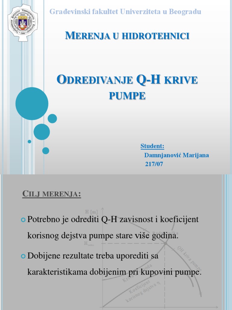 Odredjivanje Q-H Krive Pumpe-Damjanovic M | PDF