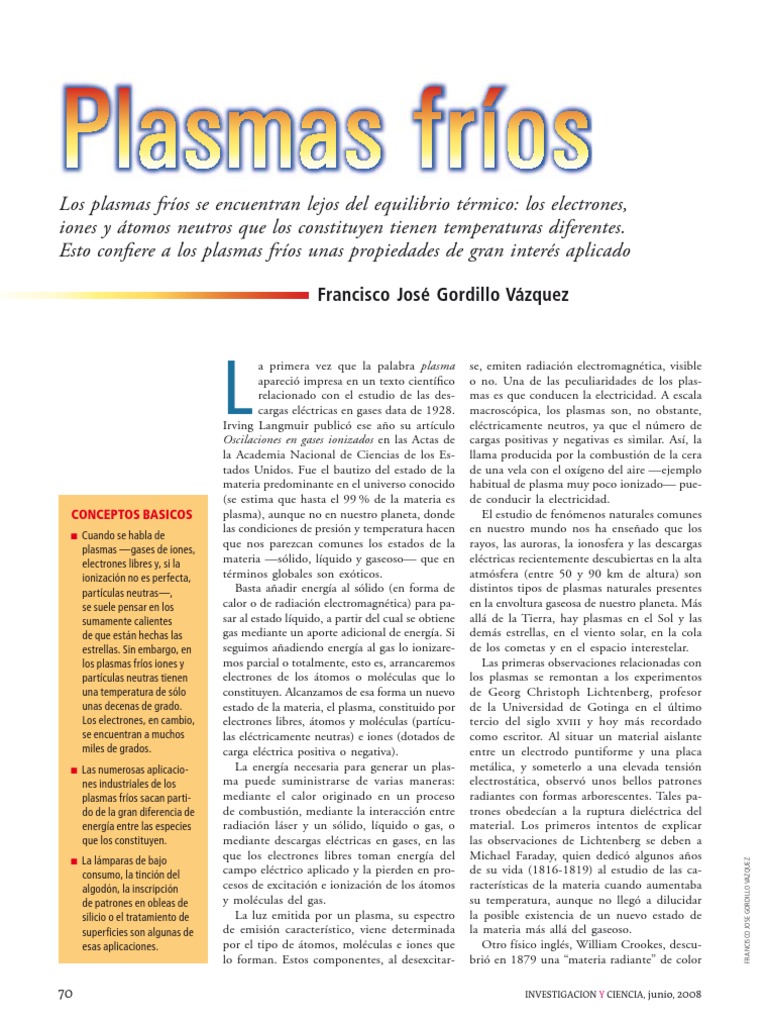 Plasma Frio PDF | PDF | Plasma (Física) | Electrón