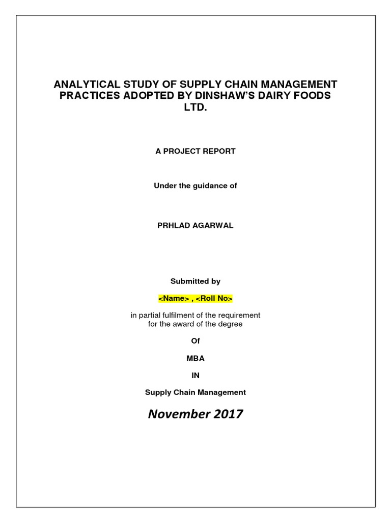 Project On Supply Chain New1 | PDF | Dairy | Industries