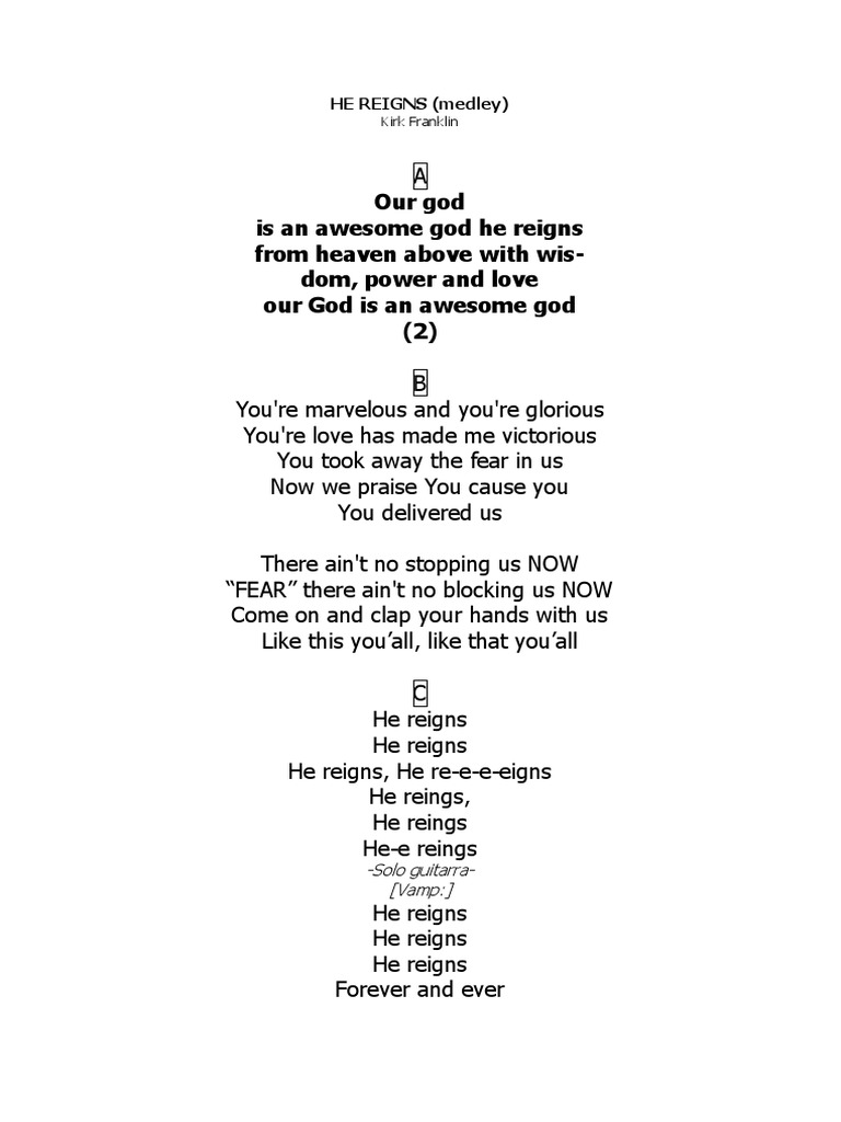 He Reigns Medley by Kirk Franklin | PDF