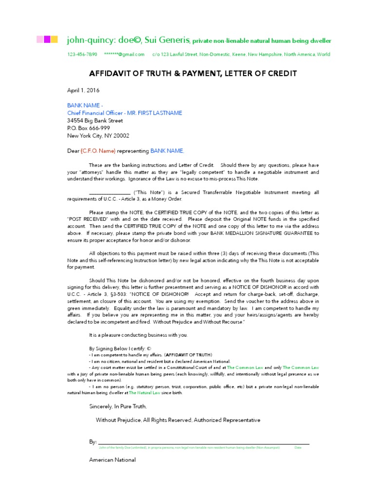 Private Bond Instructions Letter v1 1 | Letter Of Credit | Negotiable ...