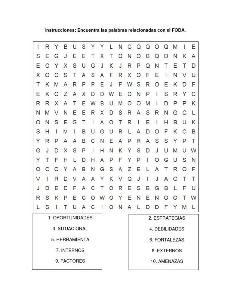 Sopa de Letras sobre El Foda | Análisis FODA | Ajedrez
