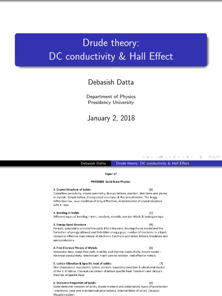 Drude Theory: Conductivity & Hall Effect | PDF | Electrical Resistivity ...