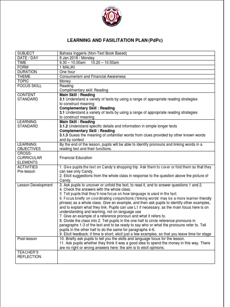Sample Lesson Plan Pdf Reading Process Project Based Learning