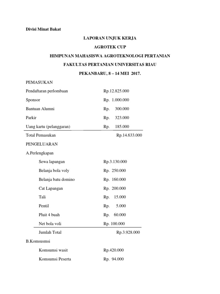 Contoh LPJ Himpunan Mahasiswa (Divisi Minat Bakat) | PDF
